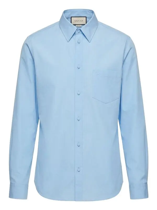 Gucci Logo Embroidered Poplin Shirt - Blue