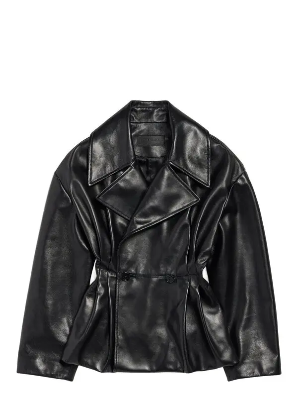 Balenciaga Folded Short Trench In Lambskin - Black