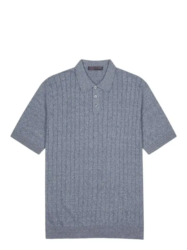 PAUL JAMES KNITWEAR Ultra Fine Cotton Miless Selection Knit Polo Shirt Jaspe - Blue