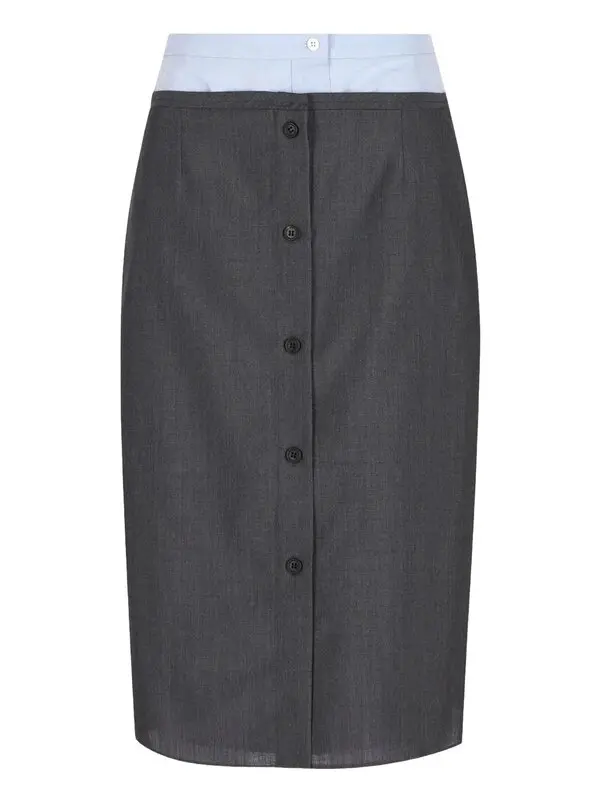 Prada Midi Skirt With Button Detail - Gray