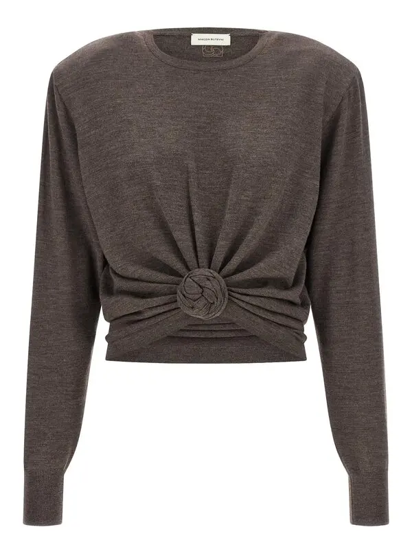 Magda Butrym 31" Long-sleeved Wool Sweater With Knot Detailing - Brown