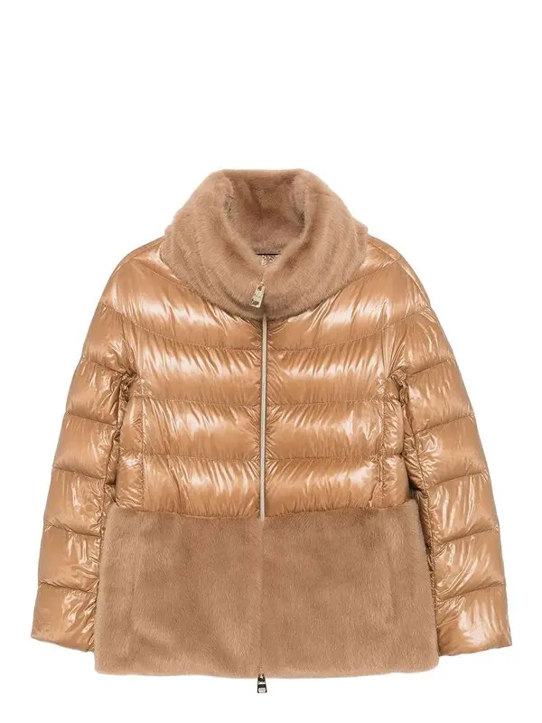 Herno Ultralight Nylon And Lady Alternative Fur Cape - Brown