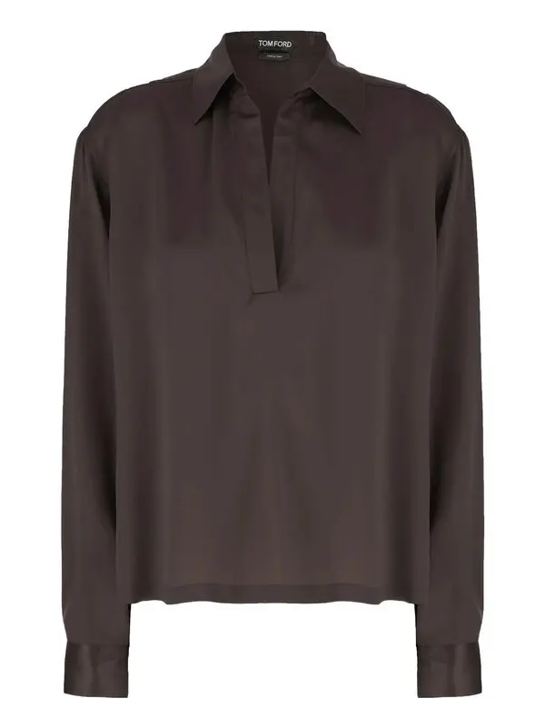 TOM FORD Peach-feel Silk Satin Polo - Brown