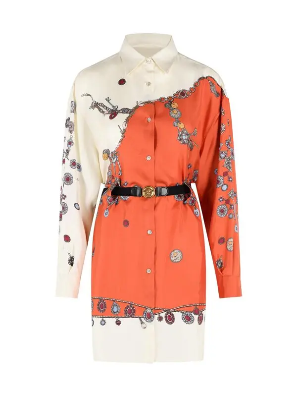 Versace Ivory Silk Mini Dress With Abstract Pattern - Orange