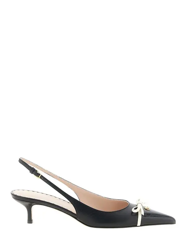 Valentino Garavani Black Patent Leather Slingback Heels With Bow Detail - Multicolor