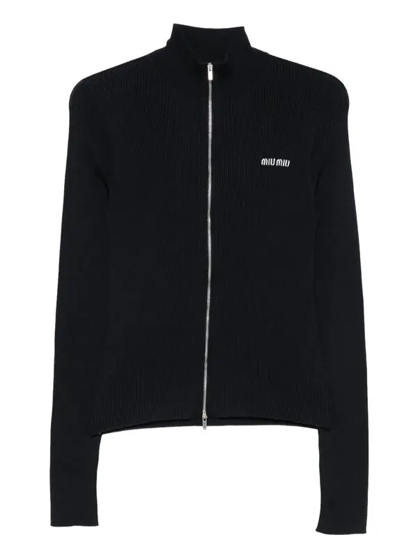 Miu Miu Ribbed Zip-up Cardigan - Blue