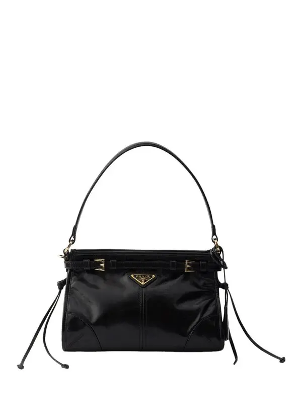Prada Bonnie Small Leather Hobo Handbag - Black