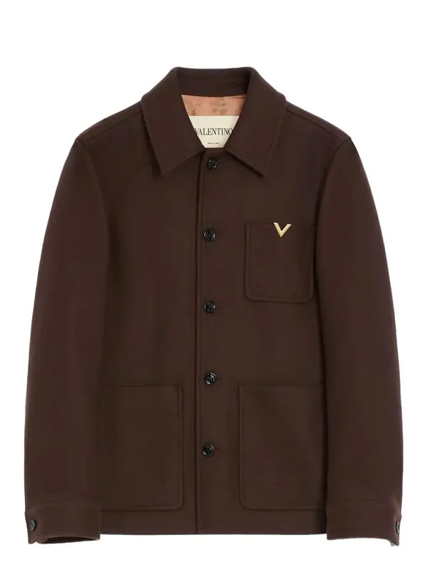 Valentino Garavani Wool Jacket With Vgold Detail - Brown