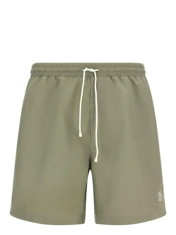 Brunello Cucinelli Logo Embroidered Swim Shorts - Green