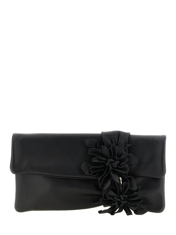 JIMMY CHOO Zandra Clutch With Floral Applique - Black
