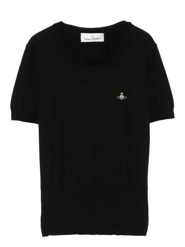 VIVIENNE WESTWOOD Orb Embroidered Short Sleeve Top - Black