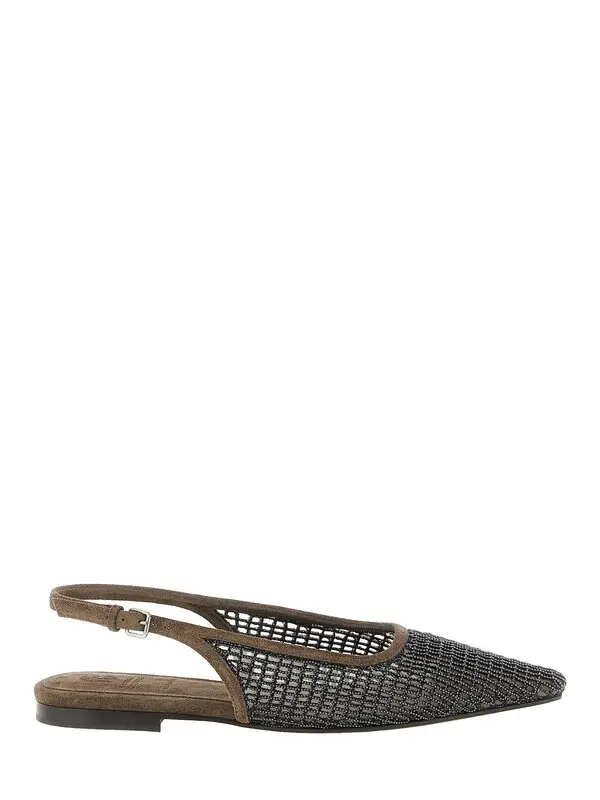 Brunello Cucinelli Precious Net Embroidery Slingback - Brown