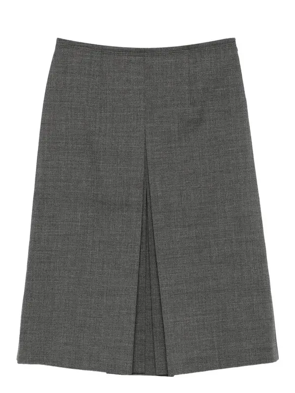 Prada Pleated Wool Midi Skirt - Gray