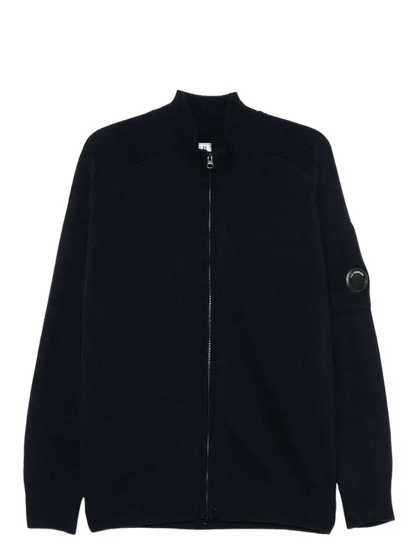 C.P. COMPANY Zip-up Knit Cardigan With Logo Detail - Blue