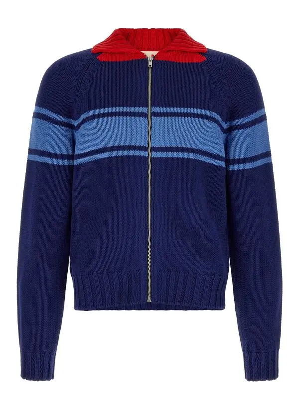 Marni Cotton Color Block Zip-up Cardigan - Blue