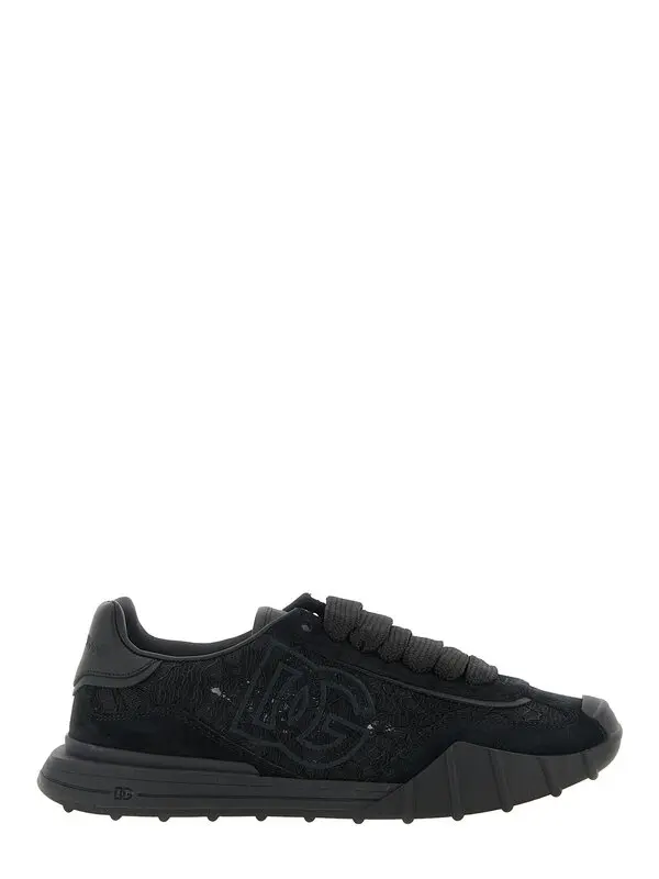 Dolce & Gabbana Dg Athletic Sneakers With Floral Lace And Suede - Black