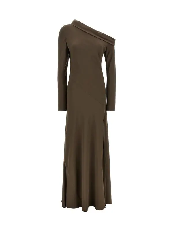 Alberta Ferretti Asymmetrical One-shoulder Long Dress - Brown