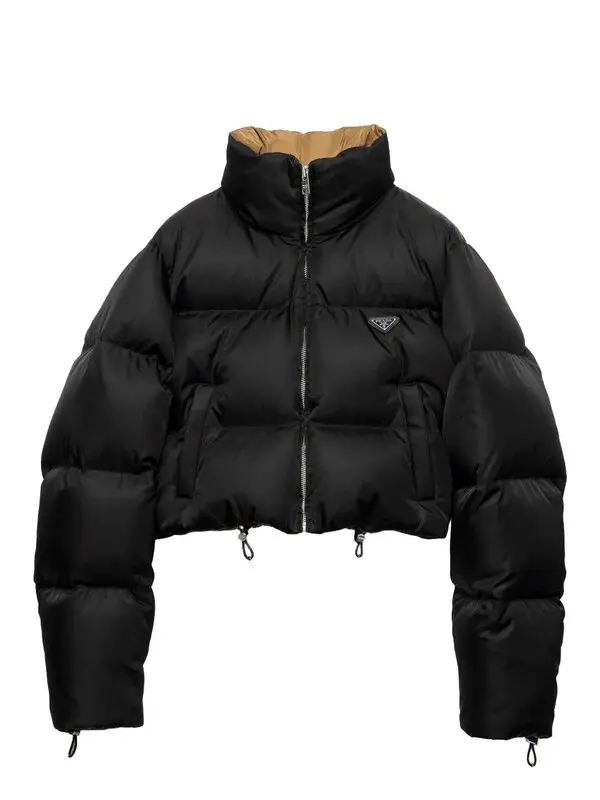 Prada Cropped Down Jacket With Stand-up Collar - Black