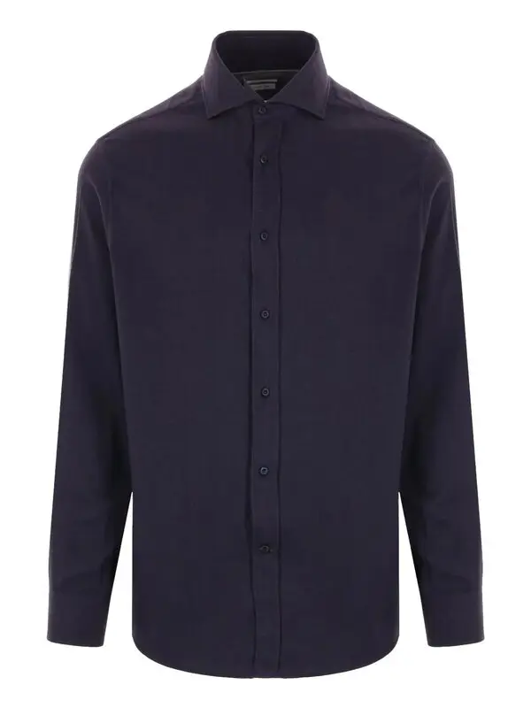Brunello Cucinelli Herringbone Cotton Blend Shirt - Blue