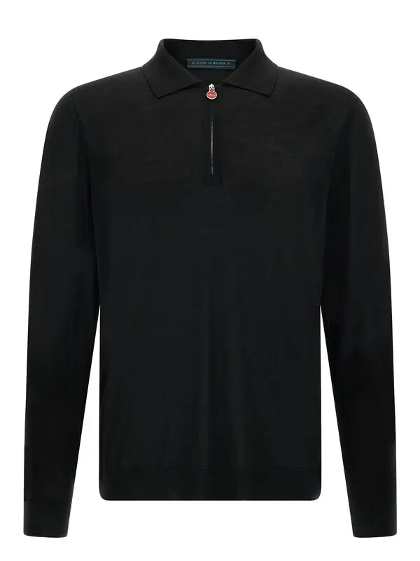 Kiton Wool Polo Shirt 14 Microns - Black
