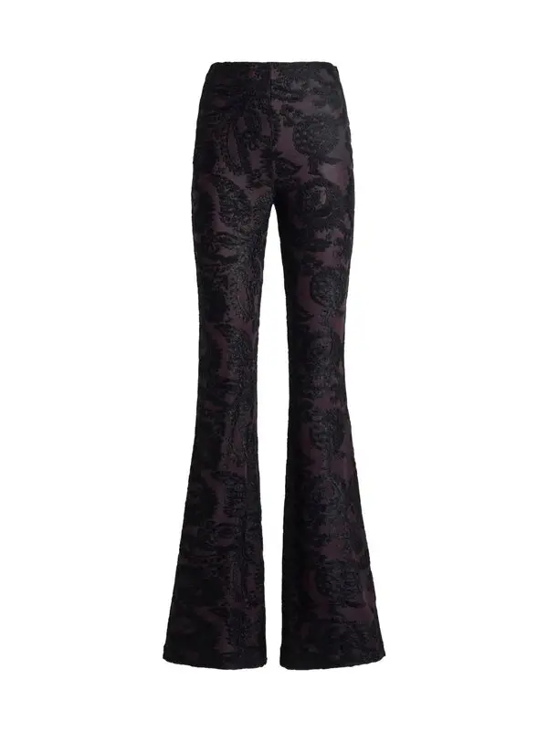 Etro Flared Chenille Jacquard Trousers With Paisley Foliage Motif - Black