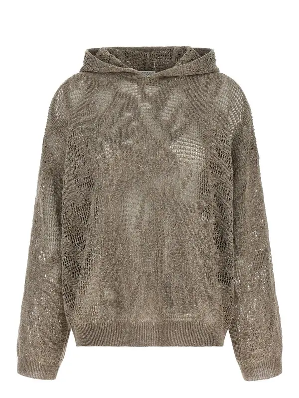 Brunello Cucinelli Openwork Hooded Sweater - Brown