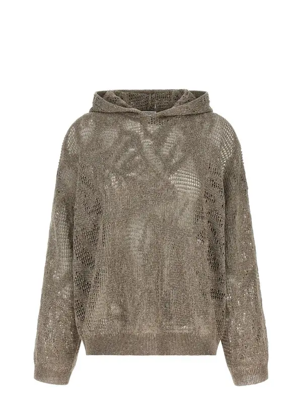 Brunello Cucinelli Openwork Hooded Sweater - Brown