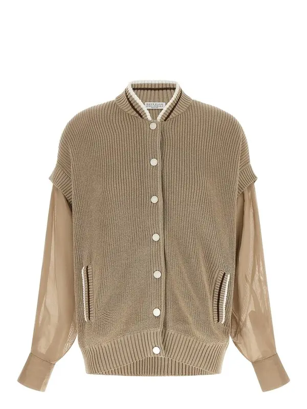 Brunello Cucinelli Organza Sleeve Cardigan - Cream