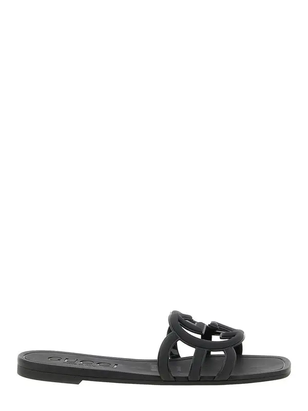 Gucci Lido Incrocio Gg Rubber Sandals - Black