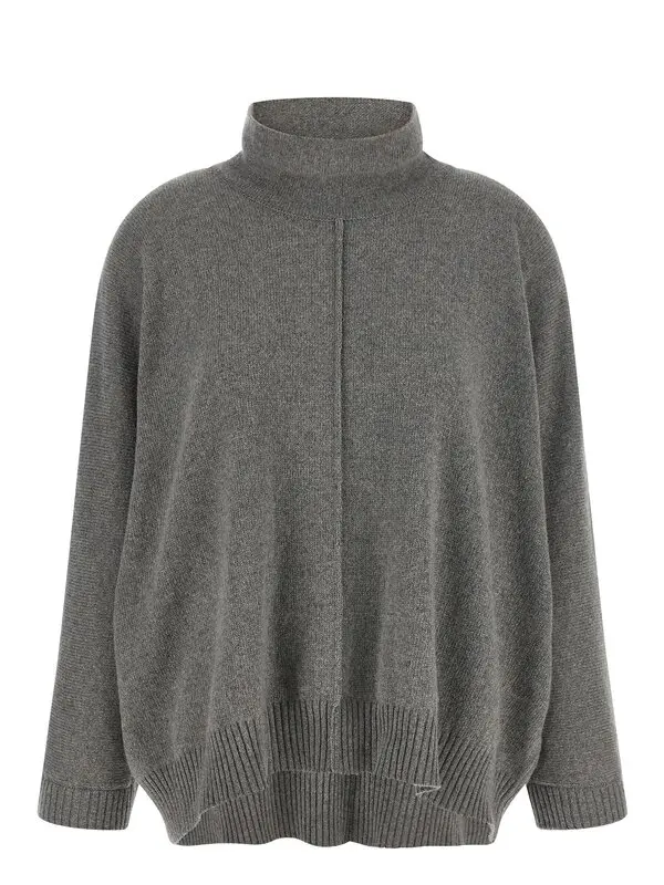 Alberta Ferretti Cashmere Camel Hair Sweater With Lace Trim - Gray