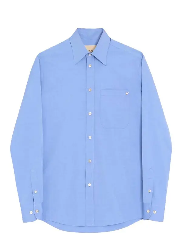 Valentino Garavani Oxford Cotton Shirt With Vgold - Blue