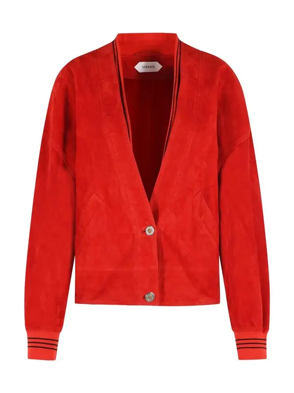 Versace Suede Jacket With Deep V Neckline - Red