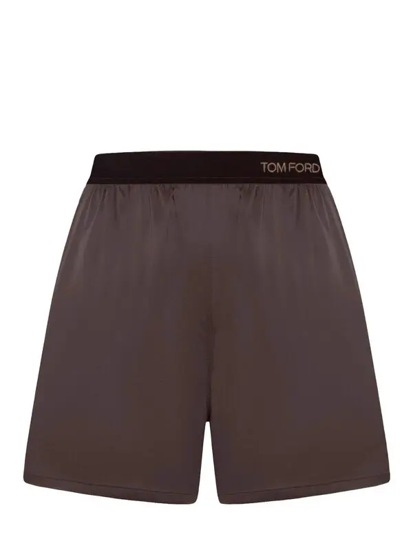 TOM FORD Silk Logo Waistband Shorts - Brown