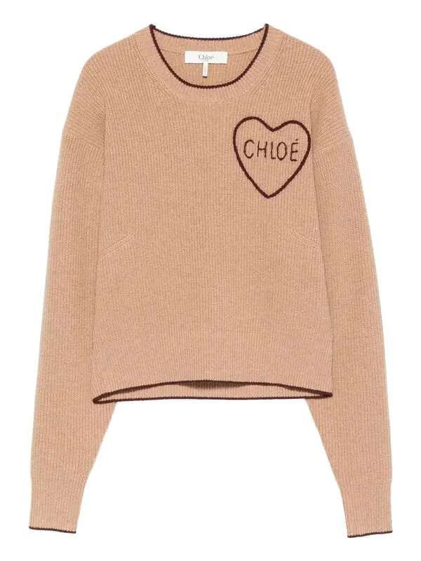 Chloé Embroidered Heart Pullover - Brown