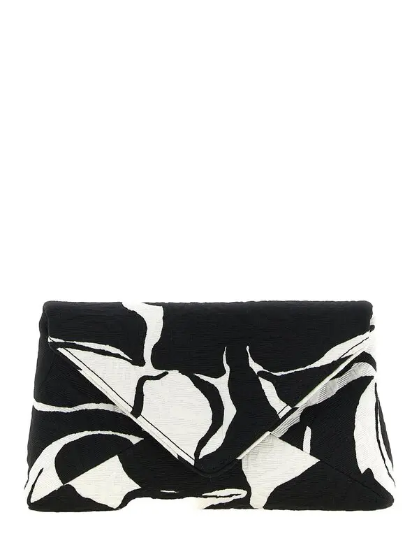 Dries Van Noten Envelope Clutch With Abstract Botanical Motif - Black