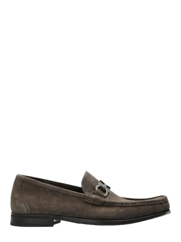 FERRAGAMO Gancini Ornament Suede Loafers - Gray