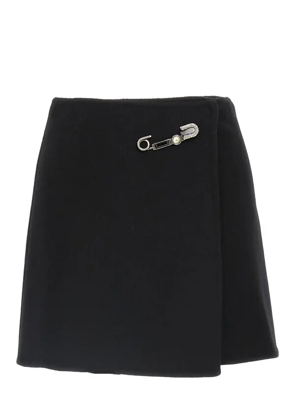 ERMANO SCERVINO Ermanno Scervino Virgin Wool Mini Skirt With Jewel Brooch - Black