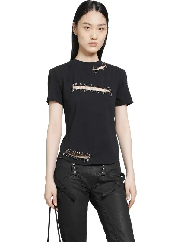 DILARA FINDIKOGLU Safety Pin Embellished T-shirt - Black