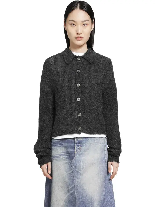 Our Legacy Mazzy Polo Cardigan In Charcoal Melange - Grey