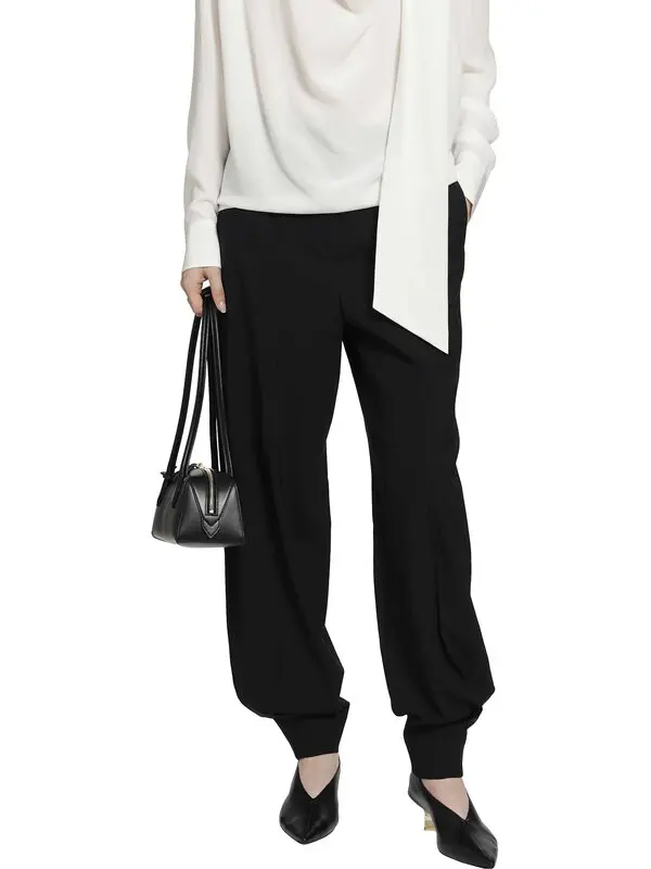 RETORI Stretch Wool Barrel Leg Trousers - Black