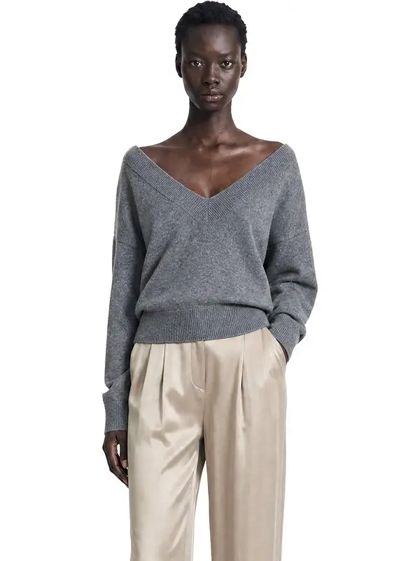 TOM FORD Off-the-shoulder V-neck Knit Top - Grey