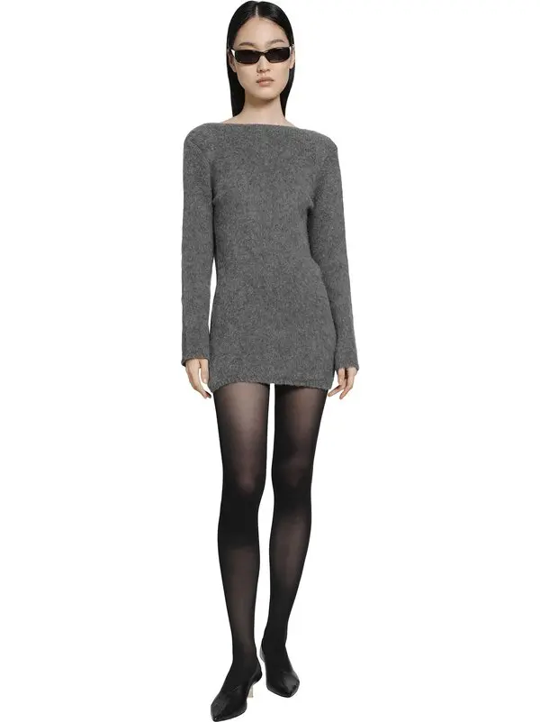 RETORI Brushed Cashmere Mini Dress With Deep V-back - Grey