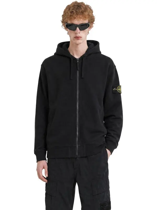 Stone Island 6100009 Cotton Fleece Zip-up Hoodie - Black