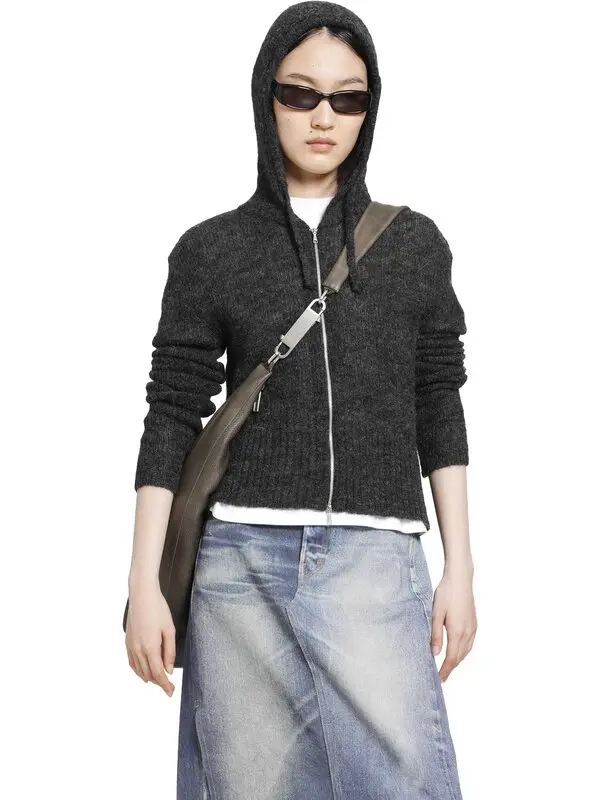 Our Legacy Compact Hood Zip-up Sweater In Charcoal Melange - Grey