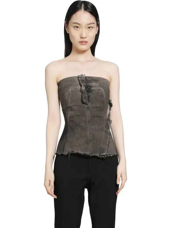 Rick Owens Tower Bustier Top In Dust Stretch Cotton Denim - Grey