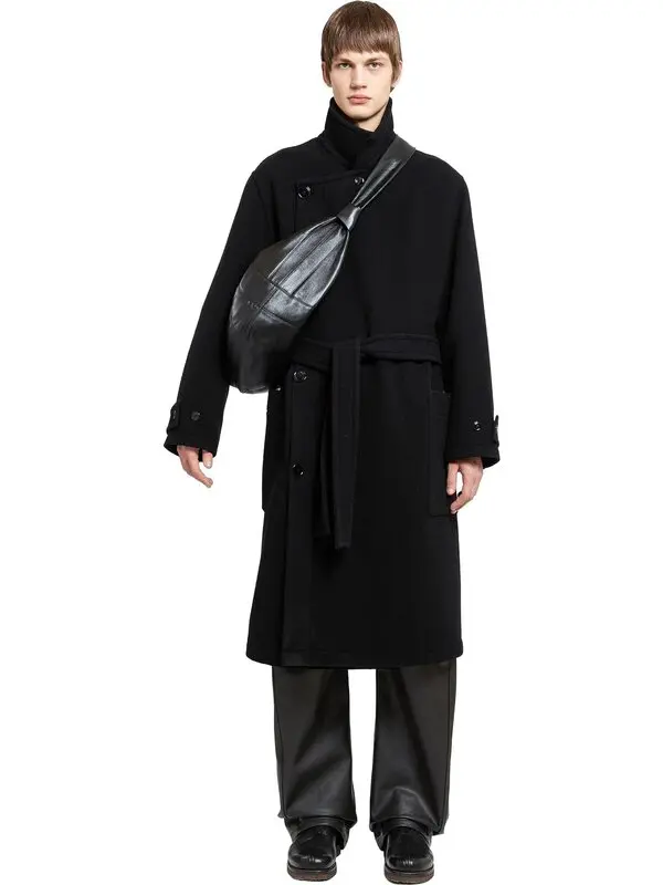 LEMAIRE Wrap Coat With Buttoned Collar And Self-tie Belt - Black