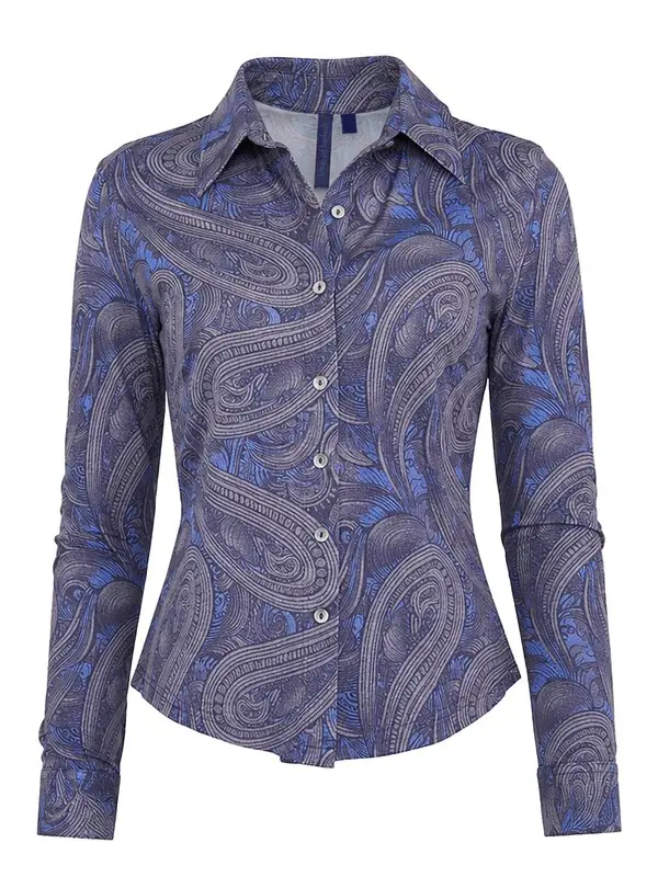 LORDS OF HARLECH Paisley Merino Wool Button-down Shirt - Grey