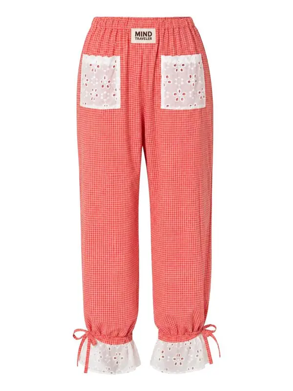 Mind Traveler Claudia Gingham Trousers With Ruffle Hem - Orange
