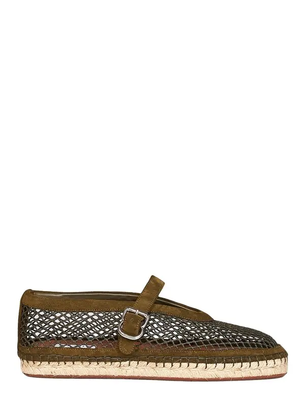 Alaïa Camouflage Green Fishnet And Suede Espadrilles - Multicolor