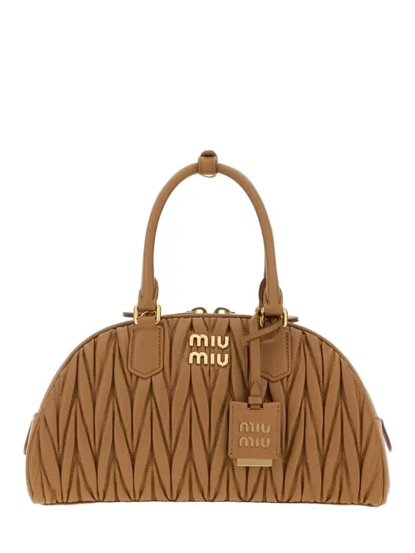 Miu Miu Matelassé Effect Top Handle Bag With Gold-tone Logo - Multicolor